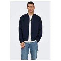Only & Sons Bomberjacke ONLY & SONS "ONSMARK BOMBER 0209 NOOS", Herren, Gr. L, blau (night sky), Web, Obermaterial: 64% Viskose, 31% Polyester, 5% Elasthan, unifarben, normal, Rundhals, Bündchen, Jacken