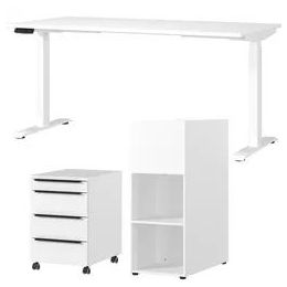 Büromöbel-Set Germania "Mailand", weiß, Schreibtisch Breite 160cm Metall Spanplatte, Metall, Spanplatte, Arbeitsmöbel-Sets, inkl. Schreibtisch, Rollcontainer und Raumteiler