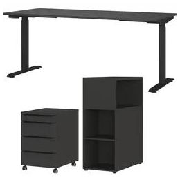 Büromöbel-Set Germania "Mailand", grau (graphit), Schreibtisch Breite 180cm Metall Spanplatte, Metall, Spanplatte, Arbeitsmöbel-Sets, inkl. Schreibtisch, Rollcontainer und Raumteiler