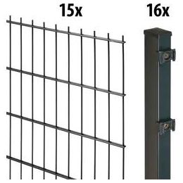 Doppelstabmattenzaun GARDEN 'N' MORE "Excellent", grau (anthrazit), H:140cm L:30cm, Kunststoff, Stahl, Zaunelemente, 15 Elemente f&uuml;r 30 m, LxH: 200 x 143 cm, mit 16 Pfosten