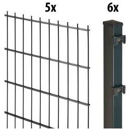 Doppelstabmattenzaun GARDEN 'N' MORE "Excellent", grau (anthrazit), H:180cm L:10cm, Kunststoff, Stahl, Zaunelemente, 5 Elemente f&uuml;r 10 m, LxH: 200 x 183 cm, mit 6 Pfosten