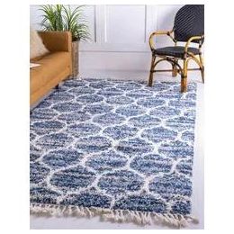 Hochflor-Teppich "Top Shag, LAGERR&Auml;UMUNG", blau (blau, elfenbeinfarben), B:66cm H:32mm L:91cm, Polypropylen (PP), MyFlair M&Ouml;BEL & ACCESSOIRES, Teppiche, Fransenteppich, gewebt, melierte Optik, weich & kuschelig, mit Fransen
