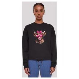 Sweatshirt F4NT4STIC "Highland Cow Valentinstag Sonnenbrille", Damen, Gr. L, schwarz, Obermaterial: 65% Baumwolle, 35% Polyester, oversize, Rundhals, ohne Bündchen, Sweatshirts, Premium Qualität