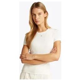 Kurzarmshirt Tommy Jeans "TJW 2PACK SLIM ESSENTIAL RIB SS", Damen, Gr. M (38), beige (ecru, schwarz), Single Jersey, Obermaterial: 95% Baumwolle, 5% Elasthan, gestreift, slim fit hüftlang, Rundhals, abgesteppt, Shirts, mit gerippter Struktur