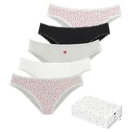 Jazz-Pants Slips Lascana, Damen, Gr. 36/38, bunt (creme, grau, schwarz, rot), Single Jersey, Obermaterial: 95% Baumwolle, 5% Elasthan. Spitze: 90% Polyamid, 10% Elasthan, bedruckt, gemustert, unifarben mit Farbeinsätzen, körpernah, Unterhosen, mit süßen Herzchen-Prints und aus elastischer Baumwoll-Qualität