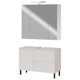Badmöbel-Set Germania "Scantic", braun (kaschmir), B:80cm H:190cm T:34cm, Glas, MDF, Spanplatte, Kastenmöbel-Sets, mehrteiliges Set mit großem Waschbeckenunterschrank