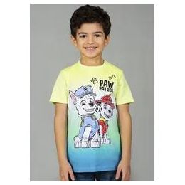 Kurzarmshirt PAW PATROL "PAW PATROL", Jungen, Gr. 98, bunt (sunny life), Jersey, Obermaterial: 100% Baumwolle, Basic, regular fit h&uuml;ftbedeckend, Rundhals, abgesteppte Kante, Shirts, mit gro&szlig;em Frontmotiv