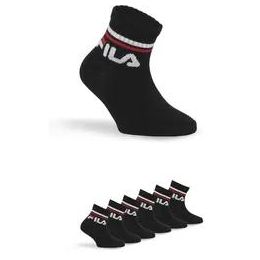 Kurzsocken Fila "JUNIOR UNISEX QUARTER PLAIN SOCKS", M&auml;dchen, Gr. 31-34, schwarz, Baumwollmischung, unifarben mit Farbeinsatz, normal, Socken, mit eingestricktem Logo im B&uuml;ndchen, Kindersocken