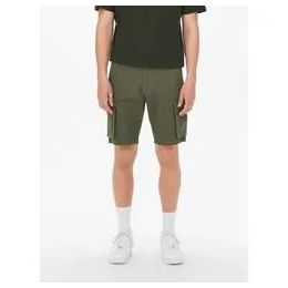 Only & Sons Cargoshorts ONLY & SONS "ONSCAM STAGE CARGO SHORTS 6689 LIFE NOOS", Herren, Gr. S, N-Gr, grün (deep lichen grün), Jeans, Obermaterial: 98% Baumwolle, 2% Elasthan, unifarben, regular fit kniefrei, Hosen