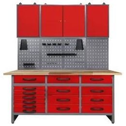 Werkstatt-Set ONDIS24, rot (anthrazit, rot), B:160cm H:205cm T:60cm, Edelstahl, Werkbänke, 160 cm
