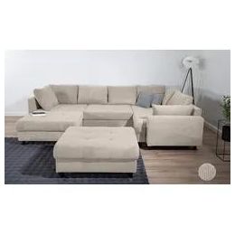 Wohnlandschaft Collection AB "Toni U-Form mit Armlehne", beige, B:298cm H:44cm T:203cm, 100%Polyester, Sofas, inkl. Hocker und Zierkissen in abgesetzter Farbe, mit Bonnelfederkern