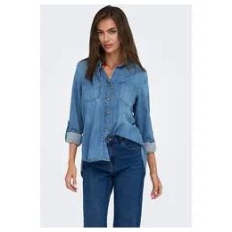 Jeansbluse Only "OnlyASMIN SHIRT L/S DNM AKM NOOS", Damen, Gr. XS, blau (medium blau denim), Denim/Jeans, Obermaterial: 100% Baumwolle, unifarben, normal Po-bedeckend, Krempelärmel, Blusen