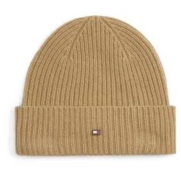 Beanie Tommy Hilfiger "TH FLAG CASHMERE Premium Line", Damen, braun (camel), Rippstrick, Kaschmir, Mützen, mit Umschlag, aus Strick 100% Kaschmir Premium Quality