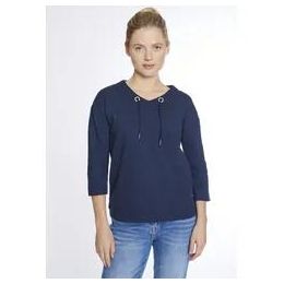 Langarmshirt ZABAIONE "Shirt An44nina", Damen, Gr. M, blau (navy), Jersey, Obermaterial: 53% Baumwolle, 45% Polyester, 2% Elasthan, unifarben, weit hüftlang, V-Ausschnitt, Shirts