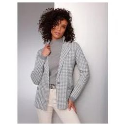 Jacquardstrickjacke CREATION L PREMIUM, Damen, Gr. 48, grau (steingrau, champagner, gemustert), 100% Schurwolle, gemustert, mehrfarbig, Strickjacken