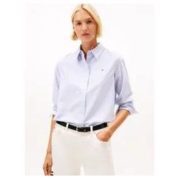 Hemdbluse Tommy Hilfiger "OXFORD RELAXED FIT SHIRT mit Hemdblusenkragen und Stickerei", Damen, Gr. 44, blau (classic ithaka stp breezy blau), Web, Obermaterial: 100% Baumwolle, gestreift, relaxed fit hüftlang, Ärmel mit Ärmelschlitz 1-Knopf-Manschette, Blusen, mit Streifen