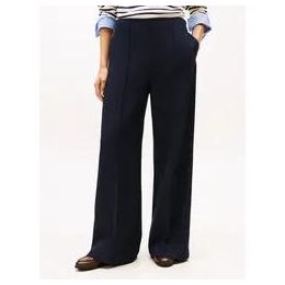 Anzughose Tommy Hilfiger "PUNTO WIDE LEG PANT", Damen, Gr. 38, N-Gr, schwarz night navy, Web, Obermaterial: 68% Polyester, 28% Viskose, 4% Elasthan, unifarben, lässig geschnitten normal, Hosen