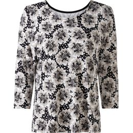 CRÉATION L Damen Print-Shirt mit Blüten-Dessin schwarz-sesam-bedruckt Größe 40