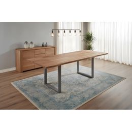 Esstisch Baumkante Akazie natur 120(200)x90 Ansteckplatten silber ADINA
