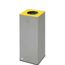 Var Wertstoffsammler QUADRO, 70 l, aus Stahl mit Klemmring, silber / gelb