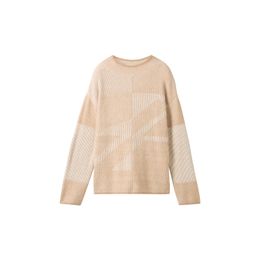 Tom Tailor Damen Loose Fit Ripp Strickpullover mit Muster, beige, Gemustert, Gr. XXL