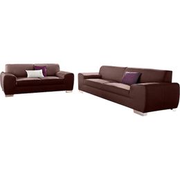 DOMO collection Polstergarnitur »Ricardo kubisch, modern und elegant, bequemes Sofa« Set, 2 Stk. tlg. Set: 2-Sitzer und 2, 5-Sitzer braun +