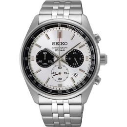 Seiko Chronograph Armbanduhr, Quarzuhr, Herrenuhr, Stoppfunktion, Datum silberfarben Schicker Herrenchronograph
