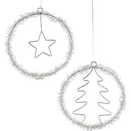NOOR LIVING Dekolicht »LED Weihnachtsdeko, Ø 33 cm, Dekohänger aus Metall« 2 Stk. Warmweiß im 2er Set (bestehend aus 1x Baum und 1x Stern),...