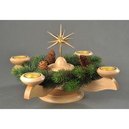 Albin Preissler Adventsleuchter &raquo;mit Weihnachtsstern und Tannenkranz, Handwerkskunst aus dem Erzgebirge&laquo; &Oslash; 29 cm, Weihnachtsdeko aus Holz beige Massivholz