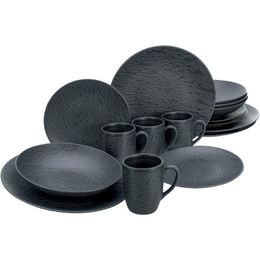 Creatable Kombiservice »Schiefer Black« robuste, kratzfeste, seidenmatte Glasur Schwarz