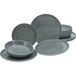 Creatable Tafelservice »Teller Set, Geschirr-Set Chef Collection« Suppenteller, Speiseteller, nordisches Design, 12 Teile für 6 Personen grau 0