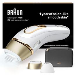 Braun IPL-Haarentferner »Silk·expert Pro 5 PL5140« pro Minute bis zu 125 Lichtimpulse 2 Aufsätze, mit Aufbewahrungstasche weiß/gold Mit 5 Jahren...