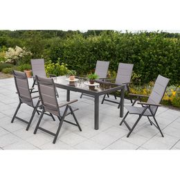 Merxx Garten-Essgruppe »»Trivero«« Set, 5-fach verstellbare Rückenlehne, Gepadded, 7 Stk. tlg. Ausziehtisch: LxB: 140-200 x 90 cm diamantbraun +...
