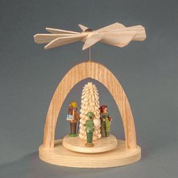 Albin Preissler Weihnachtspyramide &raquo;W&auml;rmespiel mit F&ouml;rster, Reisigfrau und Waldarbeiter&laquo; Handwerkskunst aus dem Erzgebirge, Weihnachtsdeko aus Holz beige Massivholz