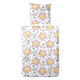 Primera Bettwäsche »Renforce-Bettwäsche Smile for me« 2 Stk. tlg. mit Smiley Blüten in bunten Farben Lila Obermaterial: 100% Baumwolle B/L: 155 cm...