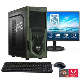 Hyrican Gaming-PC-Komplettsystem »SET02148« 23, 8 ′′ AMD Ryzen 3 Radeon Graphics 8 GB RAM 2.000 GB HDD inklusive 24" Monitor Philips 241V8LA grün...