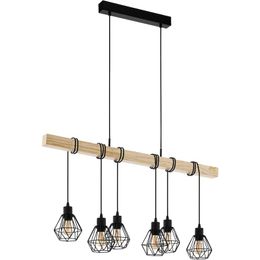 Eglo Pendelleuchte »TOWNSHEND 5« E27 Vintage Pendelleuchte, Industrial, Retro Lampe aus Stahl und Holz, E27 braun/schwarz