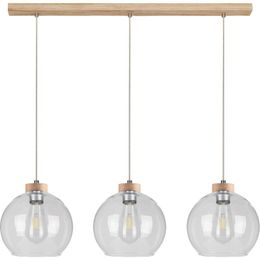BRITOP LIGHTING Pendelleuchte »LAGUNA« E27 1 Stk. Naturprodukt aus Eichenholz, Hochwertige Glasschirme eichefarben/transparent