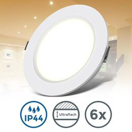 B.K.LICHT LED Einbauleuchte »6er Set Bad Einbaustrahler, IP44 geschützt, flache LED Deckenspots XL« LED-Modul 6 Stk. Warmweiß 3.000K, 510Lm, 6W,...