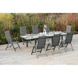 Merxx Garten-Essgruppe »Taviano« Set, 9 Stk. tlg. 8 Klappsessel, 5-fach verstellbar, Ausziehtisch anthrazit + anthrazit + grafit