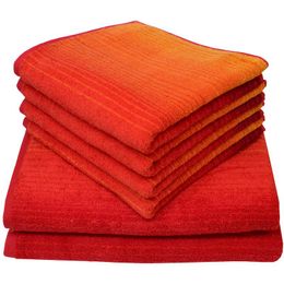 Dyckhoff Handtuch Set »mit Farbverlauf« Set 6 Stk. Walkfrottee mit Farbverlauf;4 Handtücher (50x100cm), 2 Duschtücher (70x140cm) rot Obermaterial:...