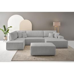 Andas Wohnlandschaft »FINNLEY, U-Form XXL 329 cm, Schlafsofa, Schlaffunktion m. Bettkasten« verfügbar in den Stoffqualitäten Bouclé, Struktur fein...