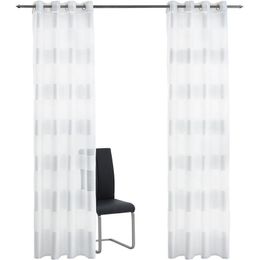 decolife Gardine &raquo;Alia&laquo; &Ouml;sen 1 Stk. tlg. wei&szlig;e transparent-dichte Blocksteifen wei&szlig; Obermaterial: 100% Polyester 245 cm