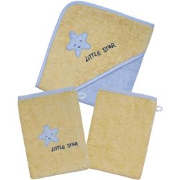 Wörner WÖRNER Handtuch Set »Little Star Kapuzenbadetuch mit 2 Waschhandschuhen« mit Stickerei Stern mit Schriftzug gelb, chrom Obermaterial: 100% Baumwolle
