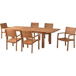 Merxx Garten-Essgruppe »»Batavia«« Set, Tisch doppelt ausziehbar: 100x 180/220/260x 75 cm, 7 Stk. tlg. moderne Landhausoptik in warmen Holznuancen...