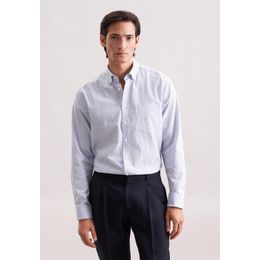 Flanellhemd Seidensticker "Schwarze Rose", Herren, Gr. XXL (46), normale Ärmellängen, blau, 100% Baumwolle, bedruckt, kariert, regular fit, 2-Knopf-Manschette, Hemden, Regular 1/1 Button-Down-Kragen Karo