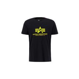 T-Shirt Alpha Industries "Basic T-Shirt BL Neon Print", Herren, Gr. S, gelb (schwarz, neon gelb), Obermaterial: 100% Baumwolle, Shirts
