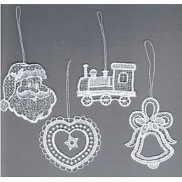 Baumbehang Stickereien Plauen "Weihnachtsmotive" Gr. 1, weiß, B:7cm H:7cm, Polyester, Dekohänger, Baumbehang "Weihnachtsmotive"