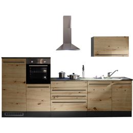 Küchenzeile BASIC BY BALCULINA "Jazz", braun (küche: natur, korpus: anthrazit, arbeitsplatte: metallic graubraun), B:320cm H:200cm T:60cm, Komplettküchen-Sets, Küchenzeile, Breite 320 cm, wahlweise mit E-Geräten, Topseller