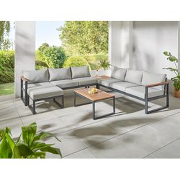 Gartenlounge-Set Konifera "Rhodos", beige (natur,), Sitzmöbel-Sets, Terassenmöbel,Aluminium,Akazienholz